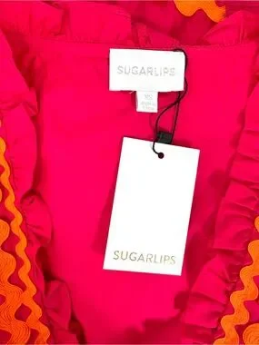 Sugarlips | Dresses | Sugarlips Coastal Faux Wrap Pink Rick Rack Puff ...